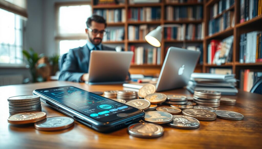 A close-up view of various rare and valuable coins expertly arranged on ...