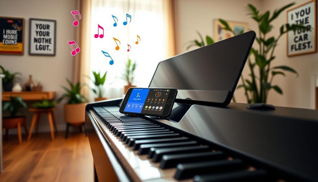 A cozy, inviting scene in a modern home office, featuring a sleek ...