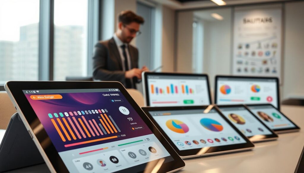 A modern digital workspace showcasing a selection of vibrant voice ...